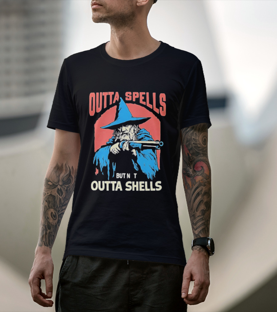 Outta Spells But Not Outta Shells Wizard Humor T-Shirt