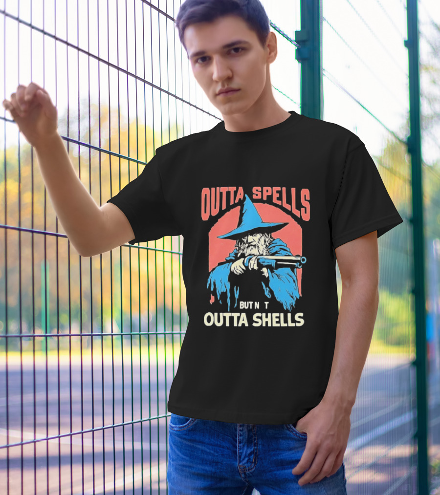 Outta Spells But Not Outta Shells Wizard Humor T-Shirt