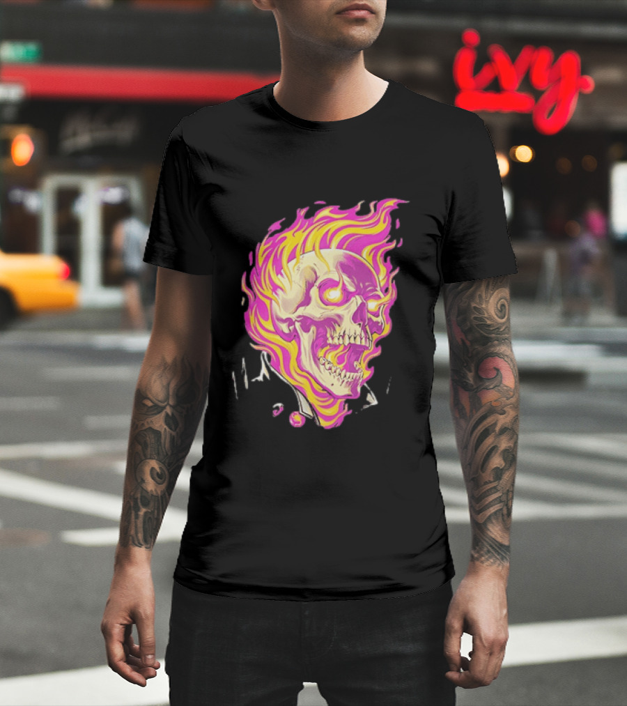 Ghost Rider Flaming Skull Marvel Fire Blaze T-Shirt