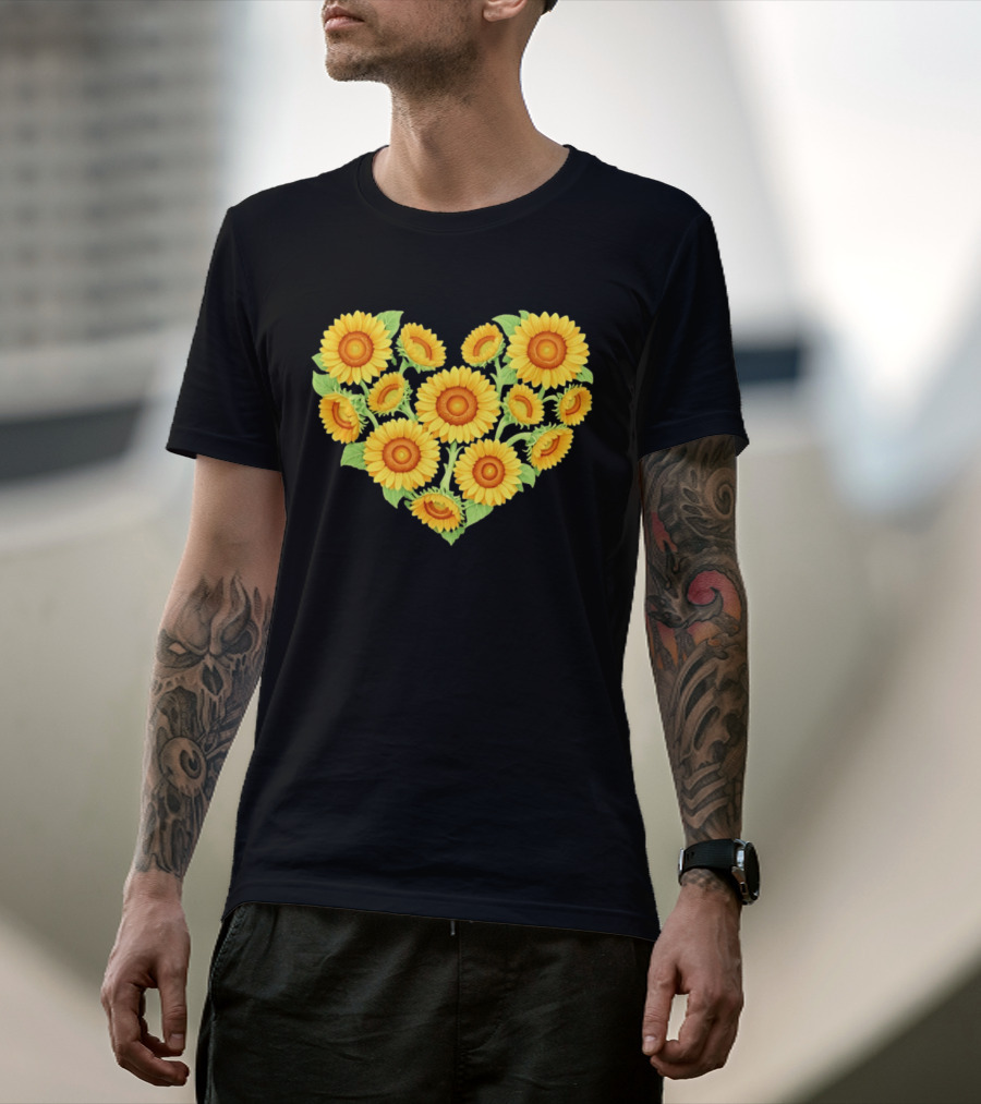 Sunflower Heart Shaped Floral Arrangement Nature T-Shirt