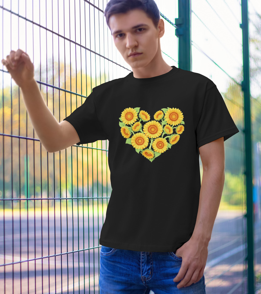 Sunflower Heart Shaped Floral Arrangement Nature T-Shirt
