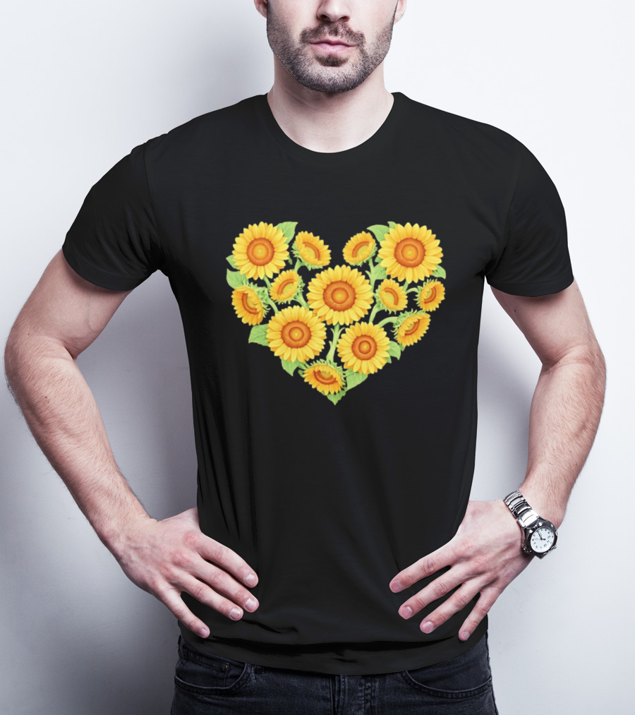 Sunflower Heart Shaped Floral Arrangement Nature T-Shirt