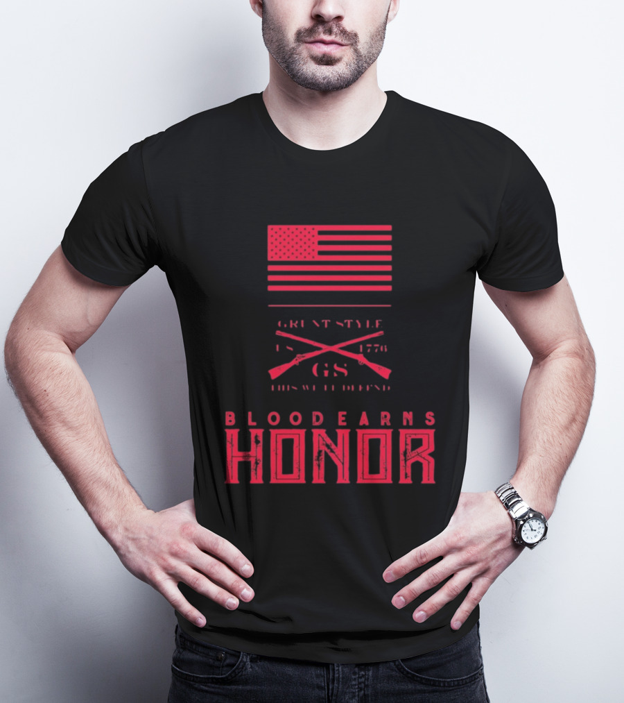 American Flag Blood Earns Honor Vintage Style 1776 Rifles T-Shirt