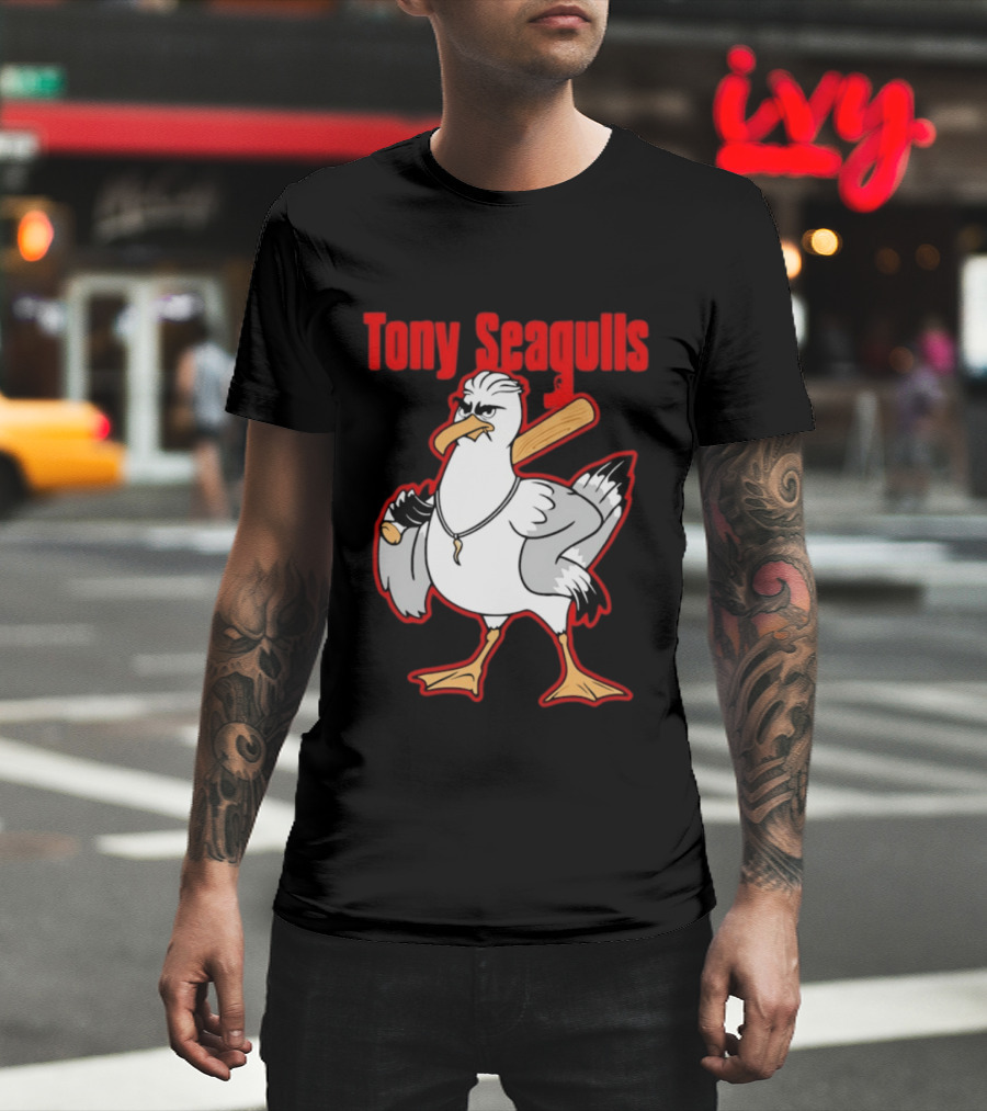 Tony Seagulls Mobster Bird Seagull Mafia T-Shirt
