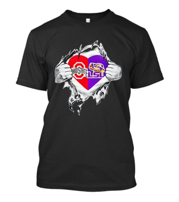 Ohio State LSU Heart Ripped Open Fan T-Shirt