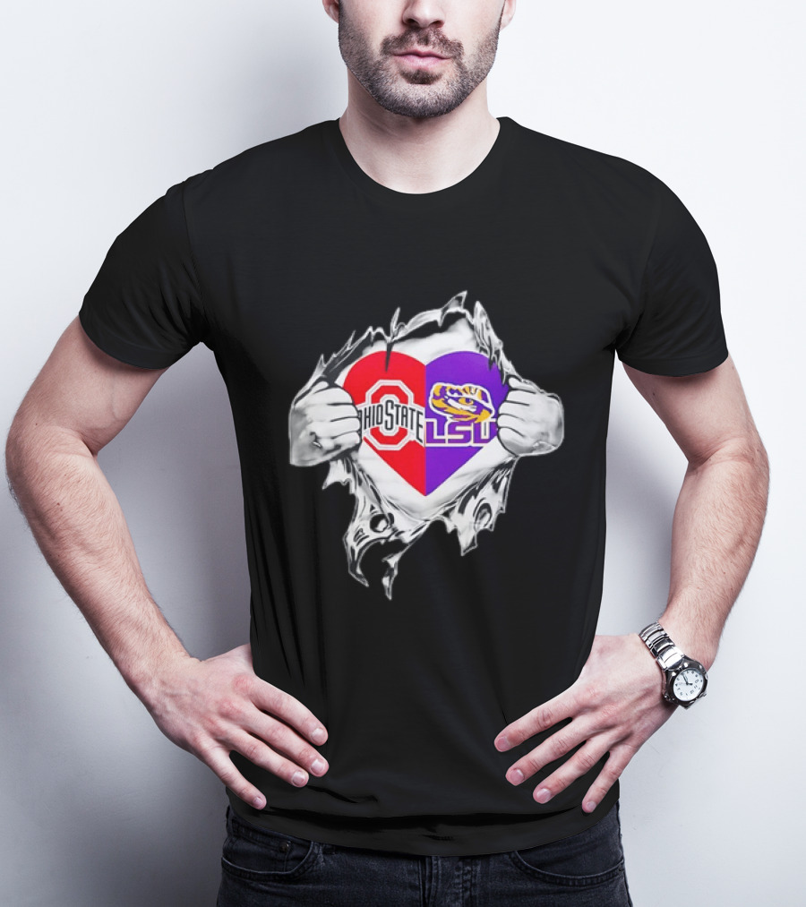 Ohio State LSU Heart Ripped Open Fan T-Shirt