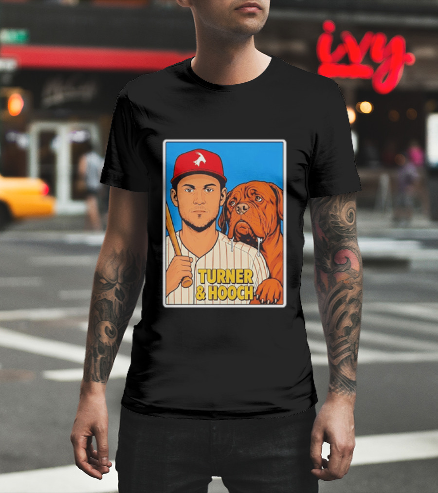 Philadelphia Phillies Trea Turner And Hooch Baseball Retro Illustrated Print T-Shirt