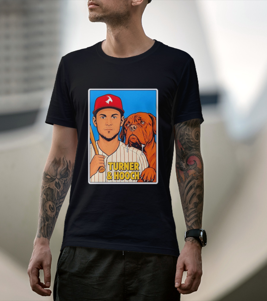 Philadelphia Phillies Trea Turner And Hooch Baseball Retro Illustrated Print T-Shirt