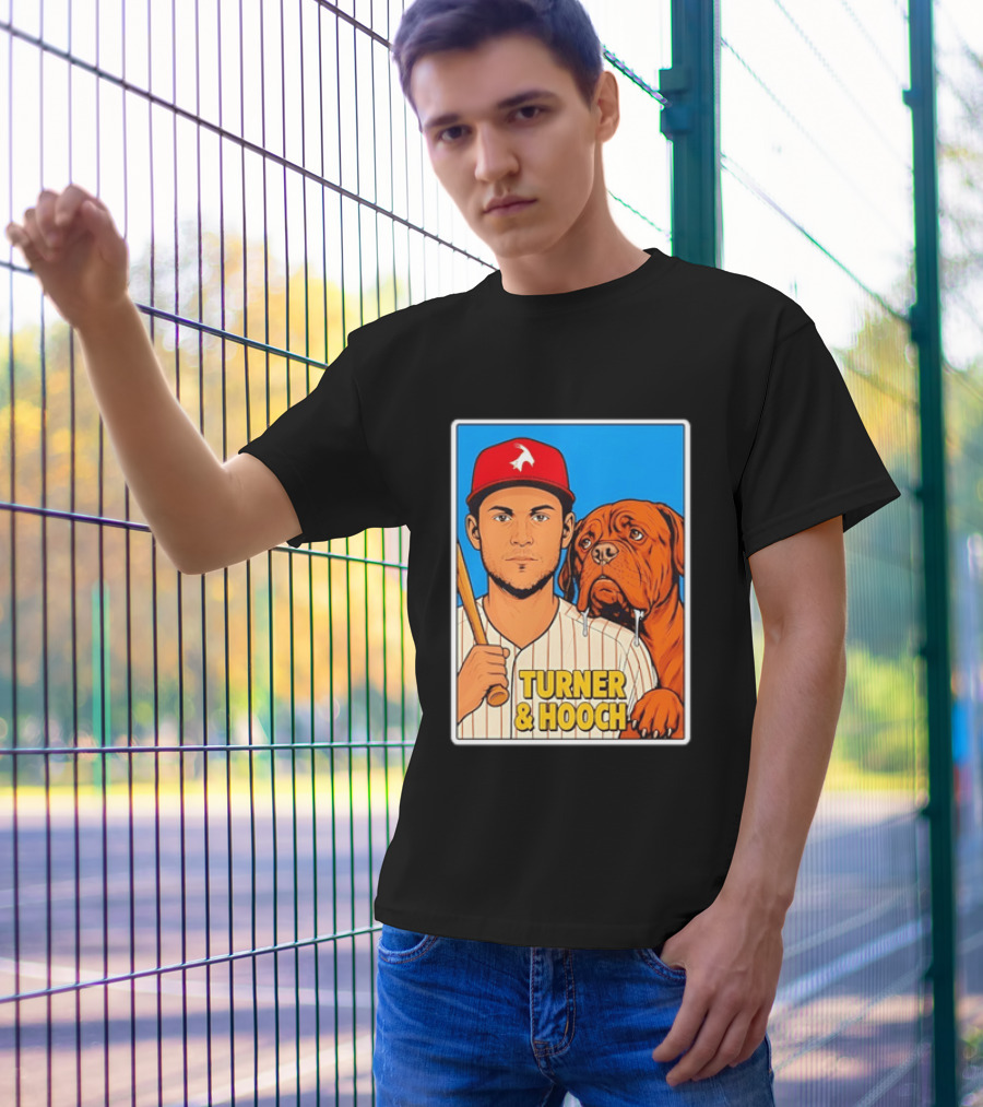 Philadelphia Phillies Trea Turner And Hooch Baseball Retro Illustrated Print T-Shirt