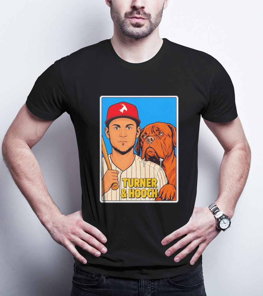 Philadelphia Phillies Trea Turner And Hooch Baseball Retro Illustrated Print T-Shirt