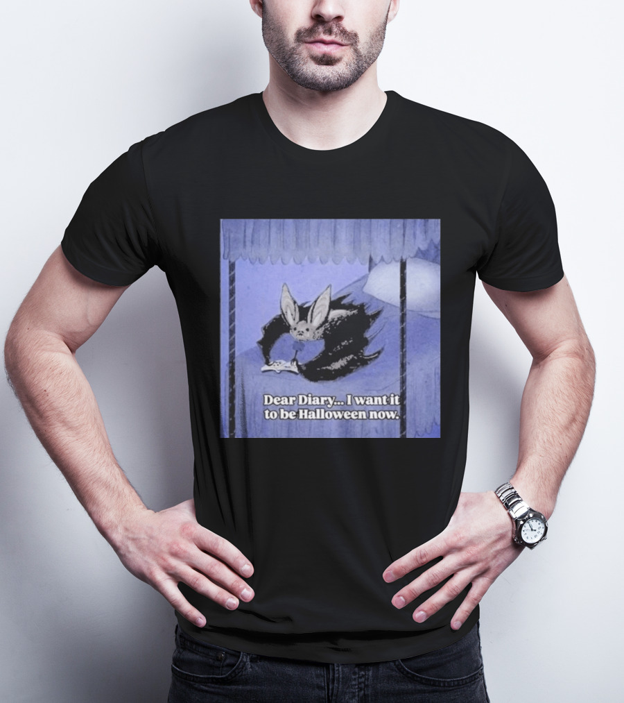 Dear Diary I Want It To Be Halloween Now Bat Creature Bed Scene T-Shirt