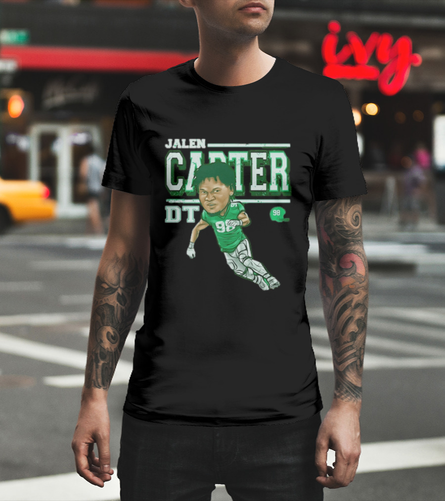 Jalen Carter Philadelphia Eagles DT 98 Caricature Football Player T-Shirt