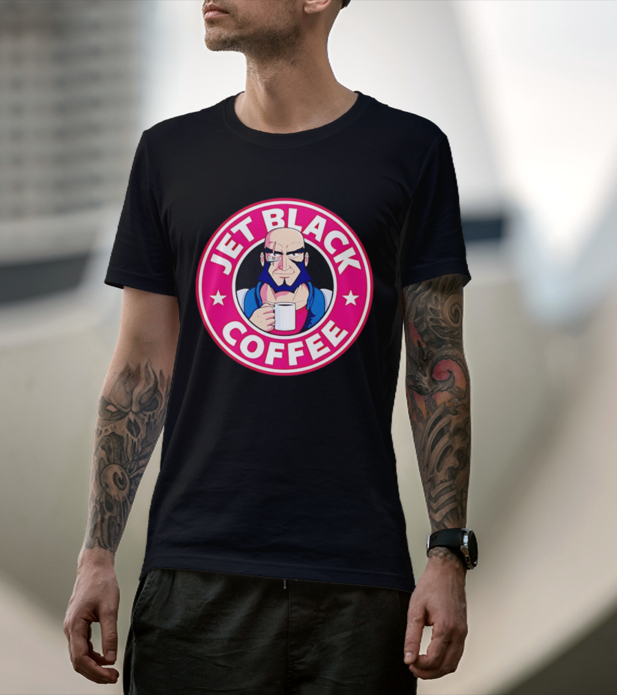 Jet Black Coffee Stern Man Holding T-Shirt
