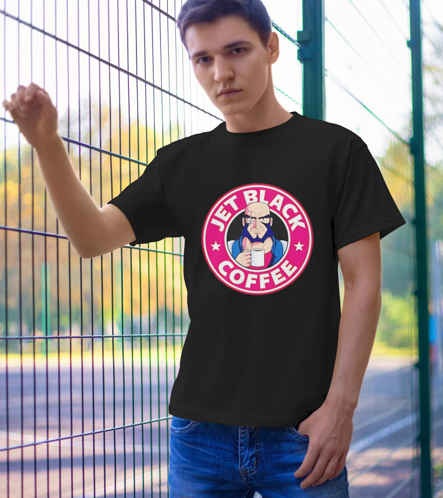 Jet Black Coffee Stern Man Holding T-Shirt