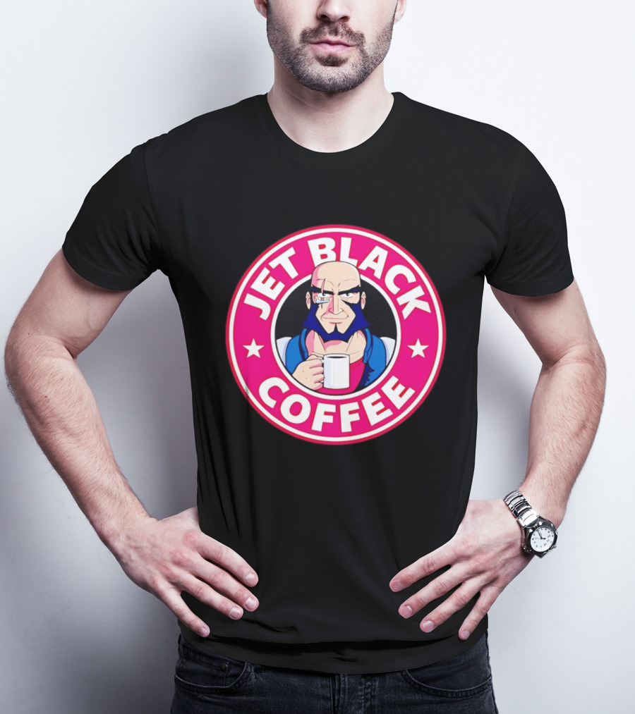 Jet Black Coffee Stern Man Holding T-Shirt