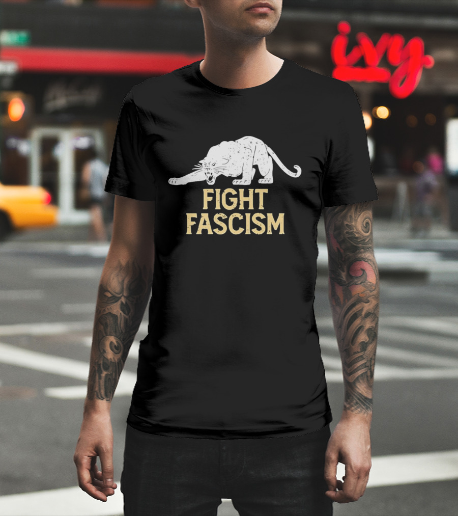 Distressed Fight Fascism Panther Anti Fascist T-Shirt