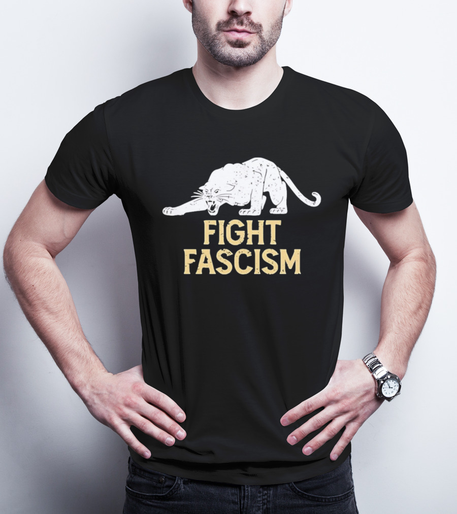 Distressed Fight Fascism Panther Anti Fascist T-Shirt