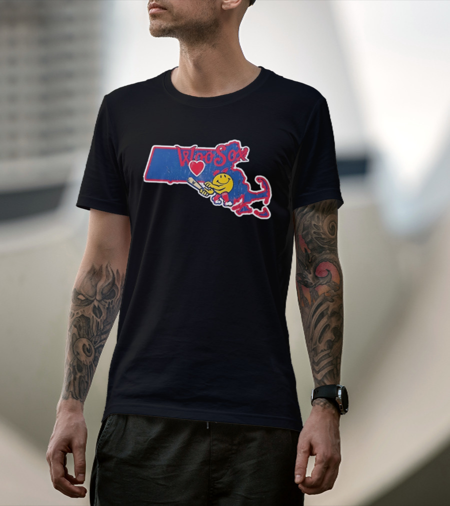 WooSox Massachusetts Heart Baseball Distressed T-Shirt