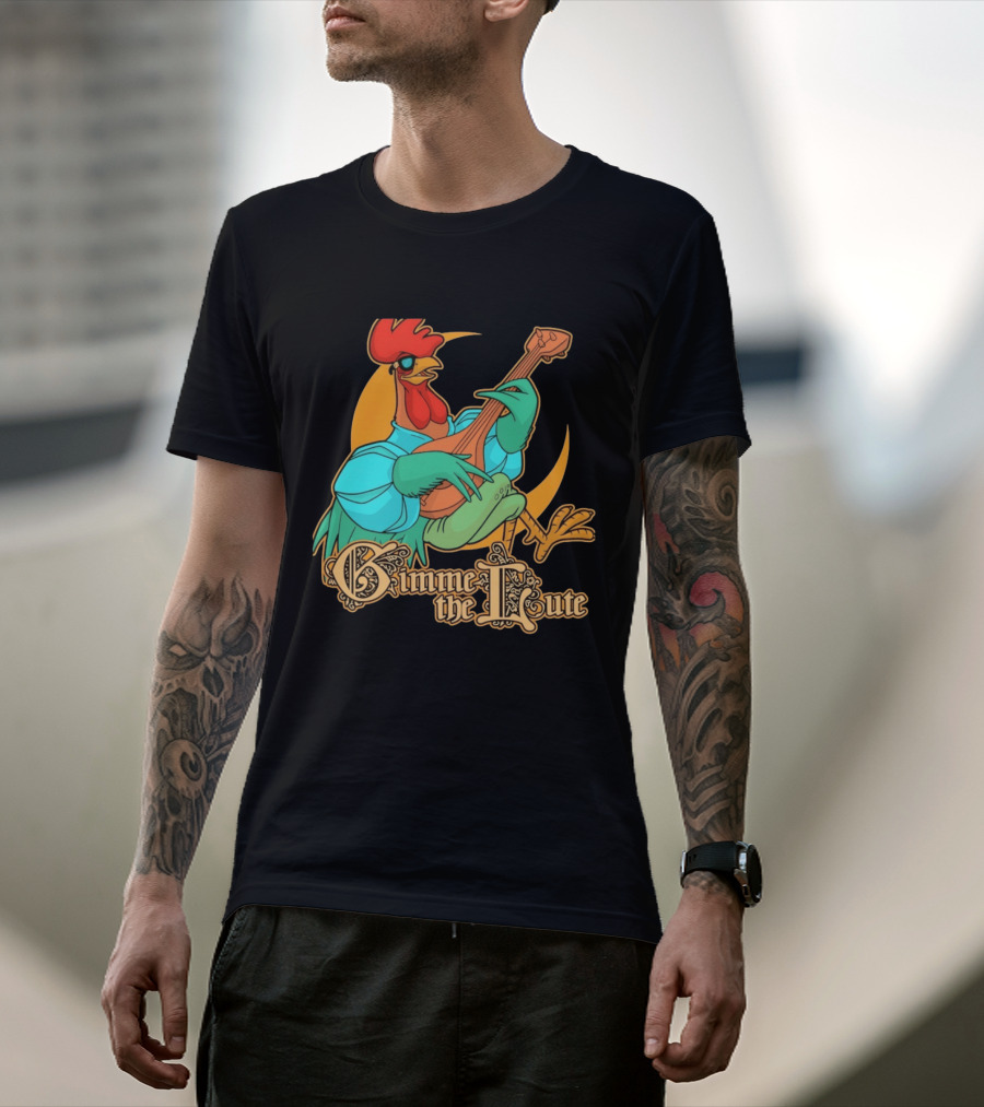 Rooster Musician Gimme The Lute Bard Funny Chicken Playing Instrument T-Shirt