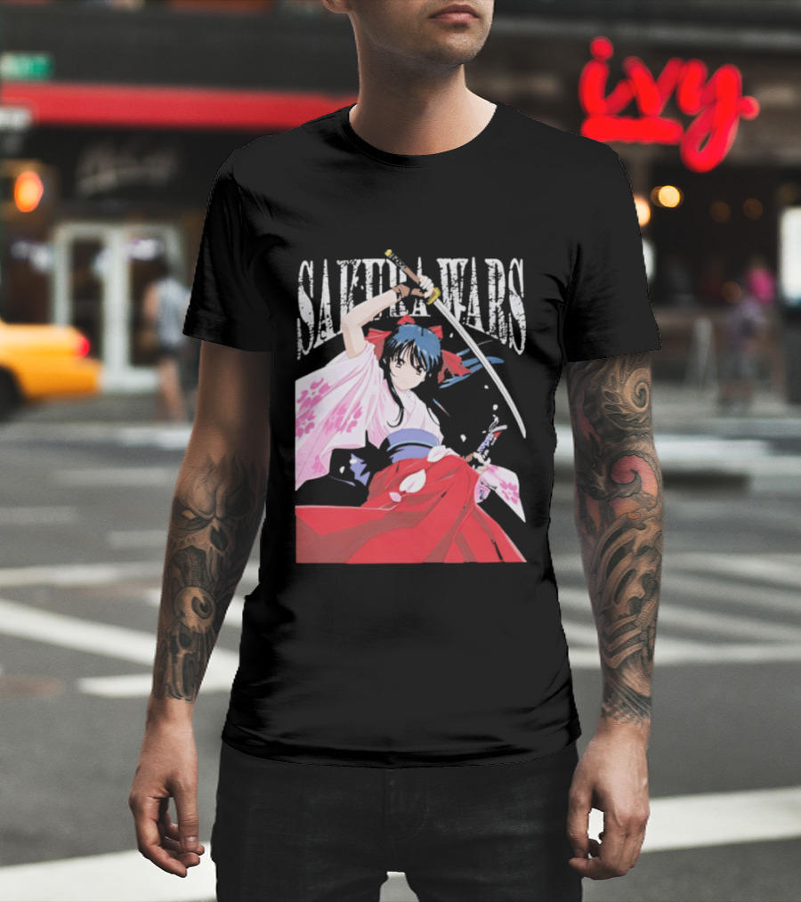 Sakura Wars Distressed Anime Samurai Girl With Katana T-Shirt