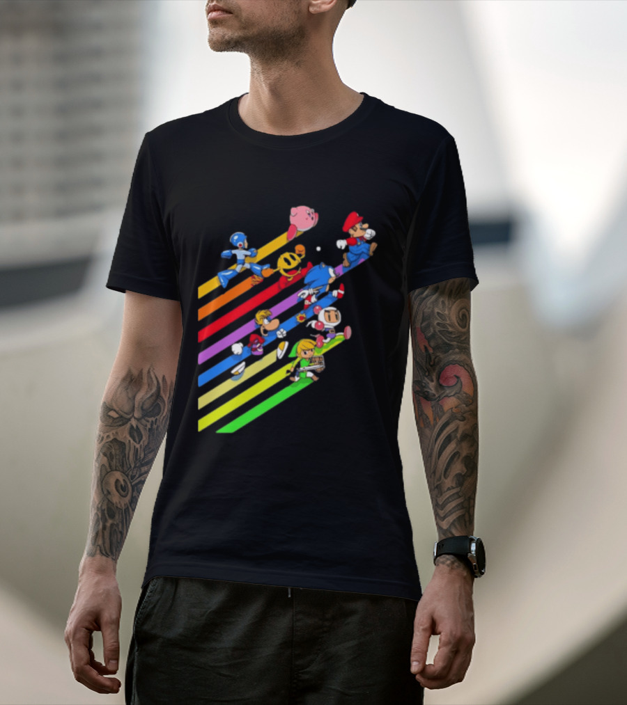 Legends Gaming Mario Pac Man Mega Man Sonic Link Kirby Bomberman Rayman Characters T-Shirt