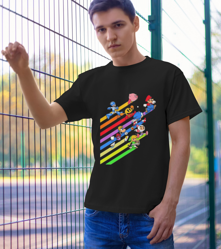 Legends Gaming Mario Pac Man Mega Man Sonic Link Kirby Bomberman Rayman Characters T-Shirt