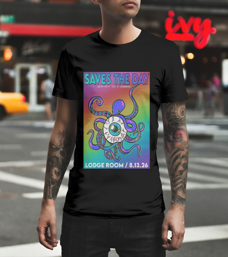Saves The Day Lodge Room Aug 13 2026 Los Angeles Tour Octopus Eyeball T-Shirt