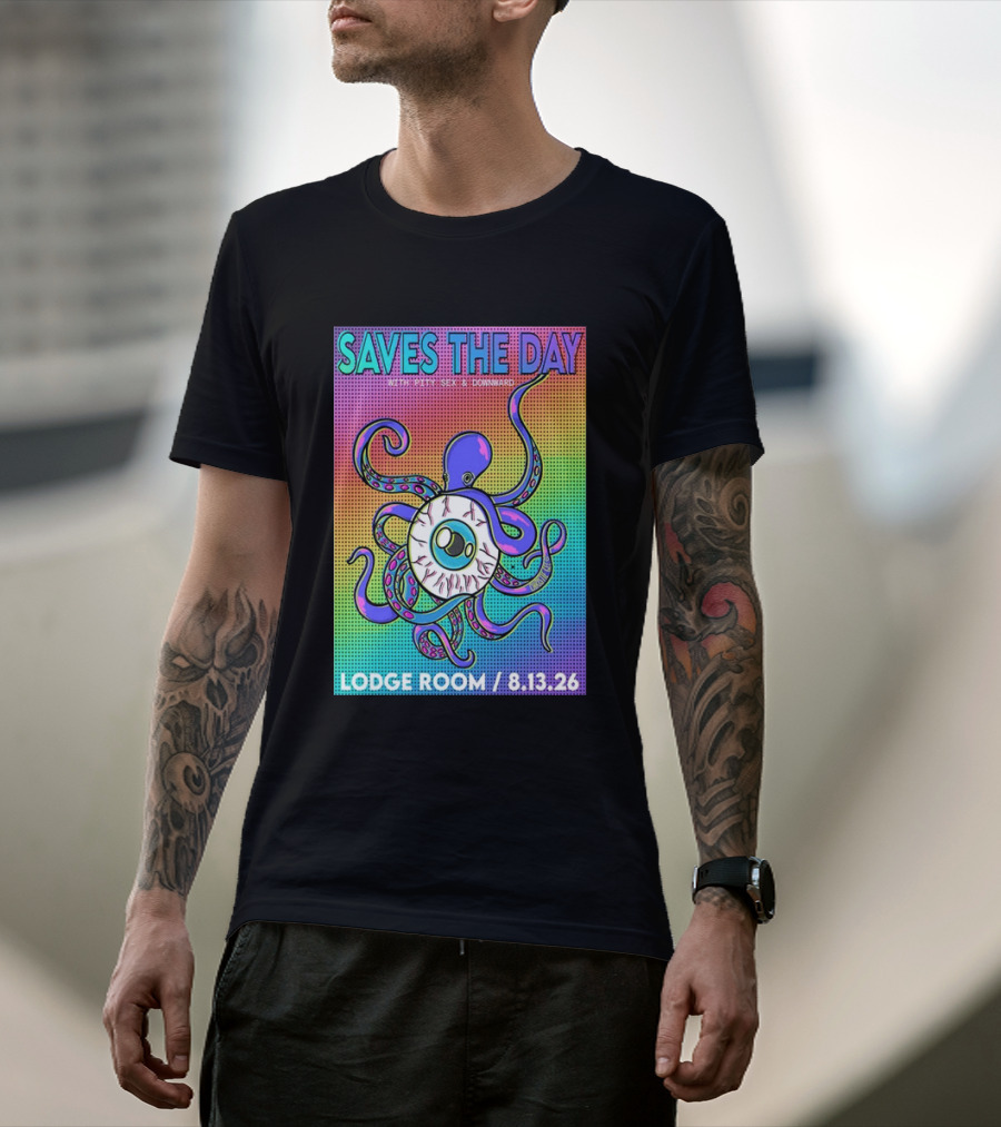 Saves The Day Lodge Room Aug 13 2026 Los Angeles Tour Octopus Eyeball T-Shirt