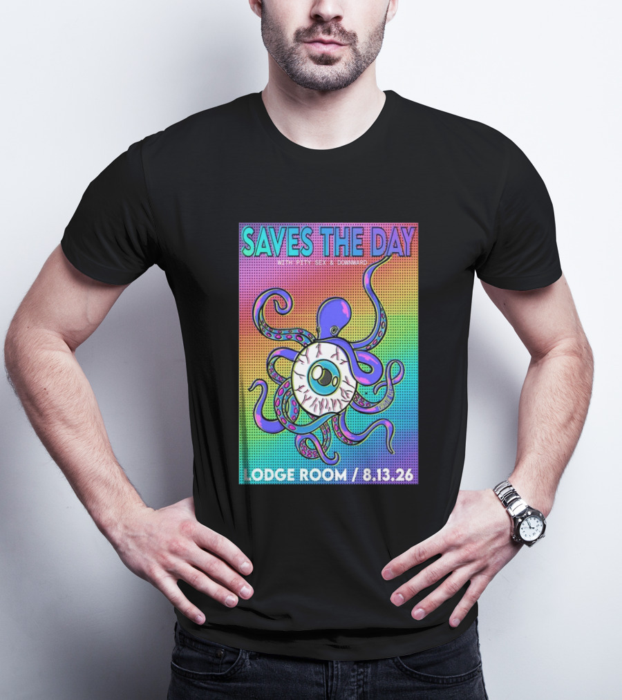 Saves The Day Lodge Room Aug 13 2026 Los Angeles Tour Octopus Eyeball T-Shirt