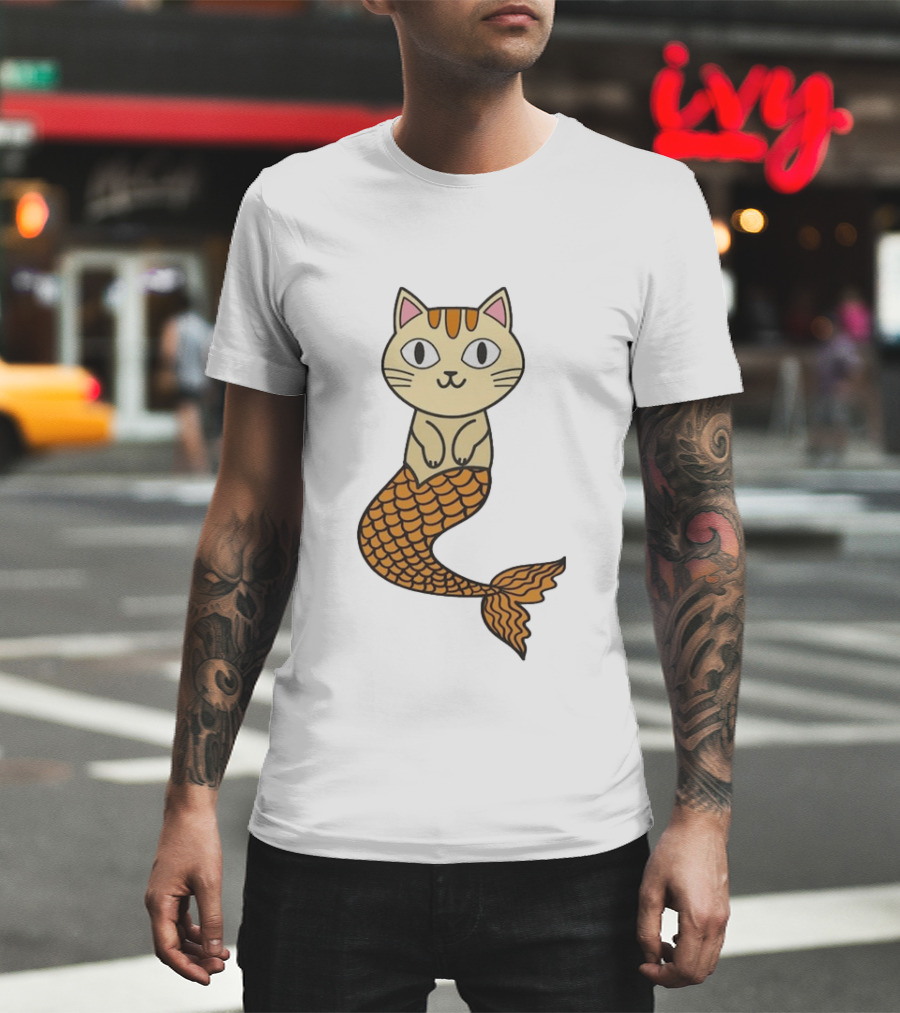 Cat Mermaid Whiskered Feline With Orange Scales T-Shirt