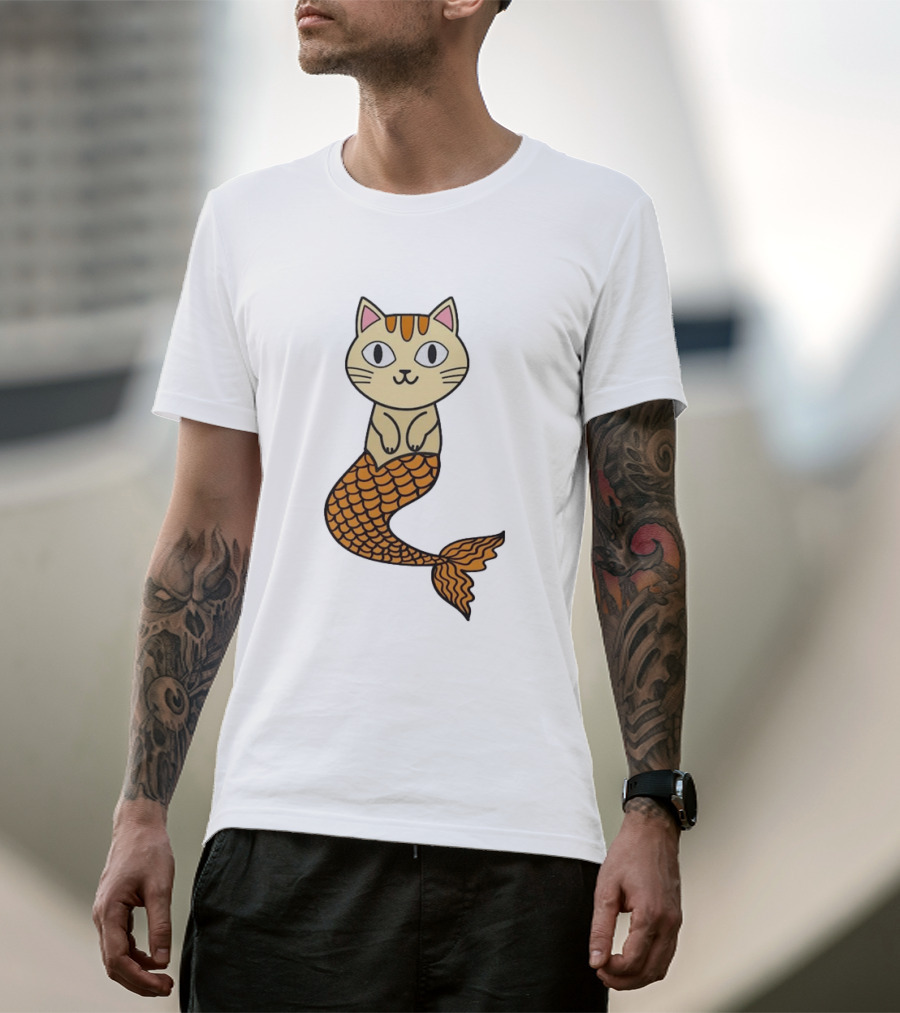 Cat Mermaid Whiskered Feline With Orange Scales T-Shirt