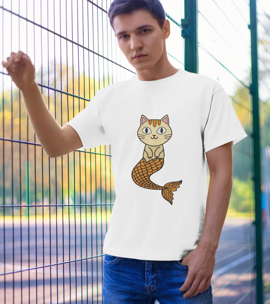 Cat Mermaid Whiskered Feline With Orange Scales T-Shirt