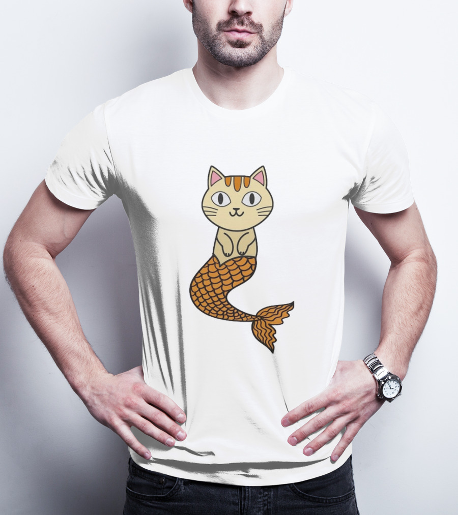 Cat Mermaid Whiskered Feline With Orange Scales T-Shirt