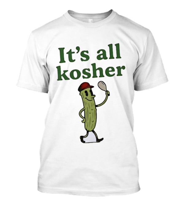 Kosher Pickle Cartoon With Baseball Cap And Spoon T-Shirt