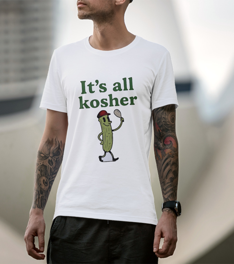Kosher Pickle Cartoon With Baseball Cap And Spoon T-Shirt
