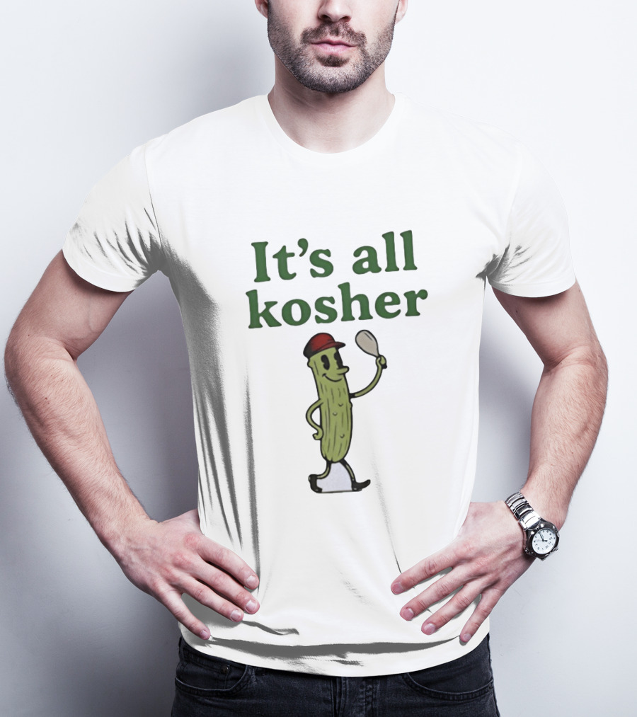 Kosher Pickle Cartoon With Baseball Cap And Spoon T-Shirt