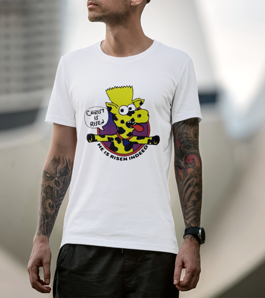 Christ Is Risen He Is Risen Indeed Simpson Cow Cartoon T-Shirt