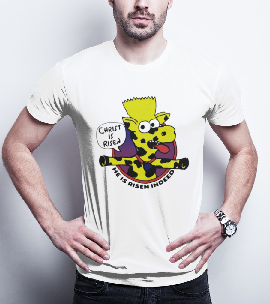 Christ Is Risen He Is Risen Indeed Simpson Cow Cartoon T-Shirt