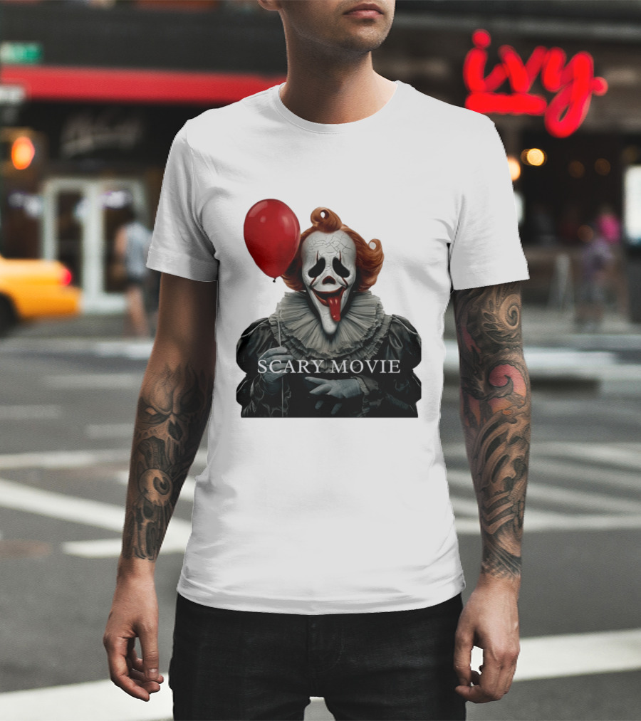 Pennywise Scary Movie Mashup Creepy Clown With Red Balloon T-Shirt
