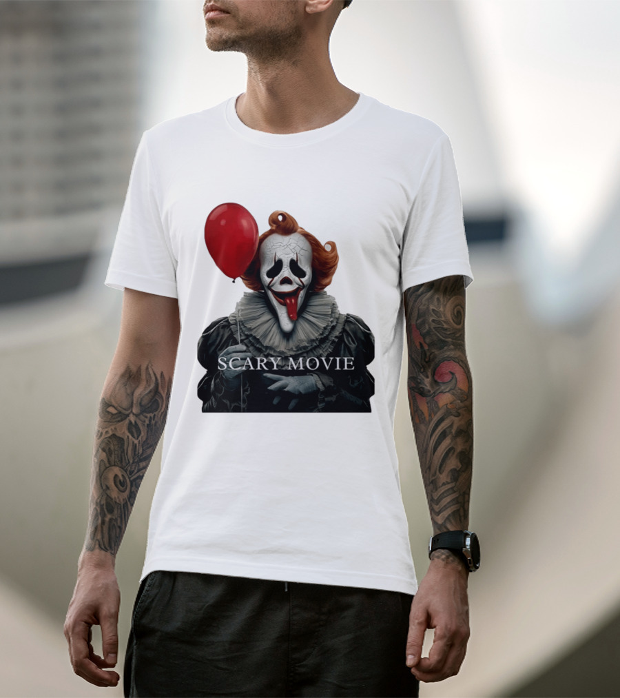 Pennywise Scary Movie Mashup Creepy Clown With Red Balloon T-Shirt