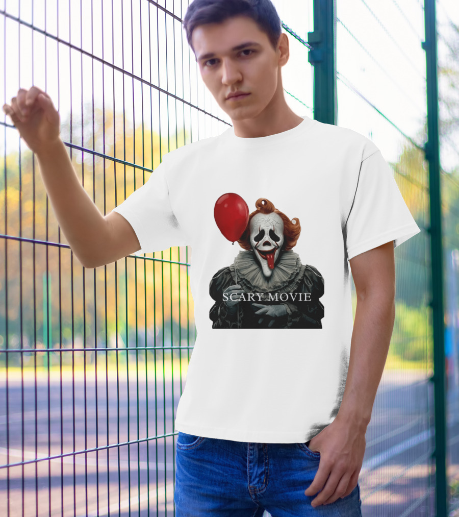 Pennywise Scary Movie Mashup Creepy Clown With Red Balloon T-Shirt