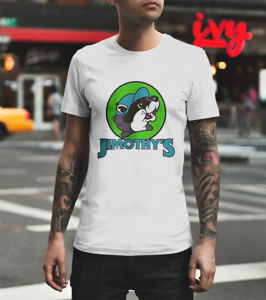 Jimothy's Cartoon Hat Character In Green Circle T-Shirt