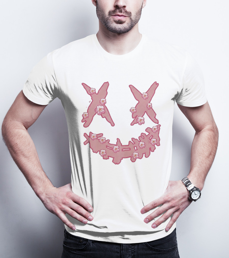 Kaos Ric Ricky Is Clown Sakura Pink Embroidery With Floral X Smiley T-Shirt