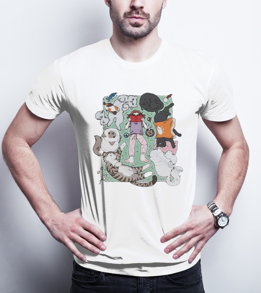 Lilsimsie Cozy Reading Party With Cats Playing And Lounging T-Shirt