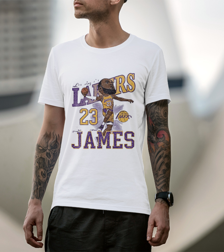 Los Angeles Lakers Lebron James 23 Basketball Caricature Player T-Shirt