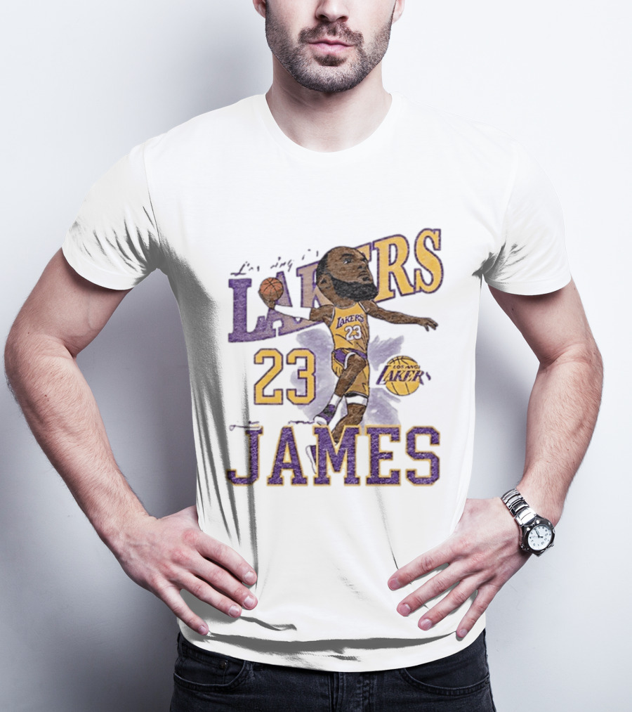 Los Angeles Lakers Lebron James 23 Basketball Caricature Player T-Shirt