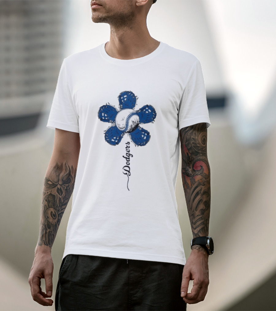 Dodgers Baseball Flower Blue Petals T-Shirt