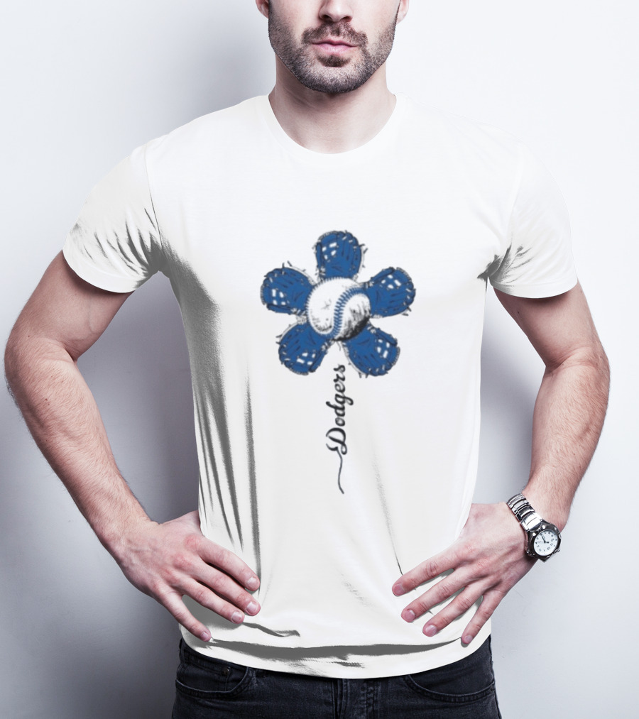 Dodgers Baseball Flower Blue Petals T-Shirt