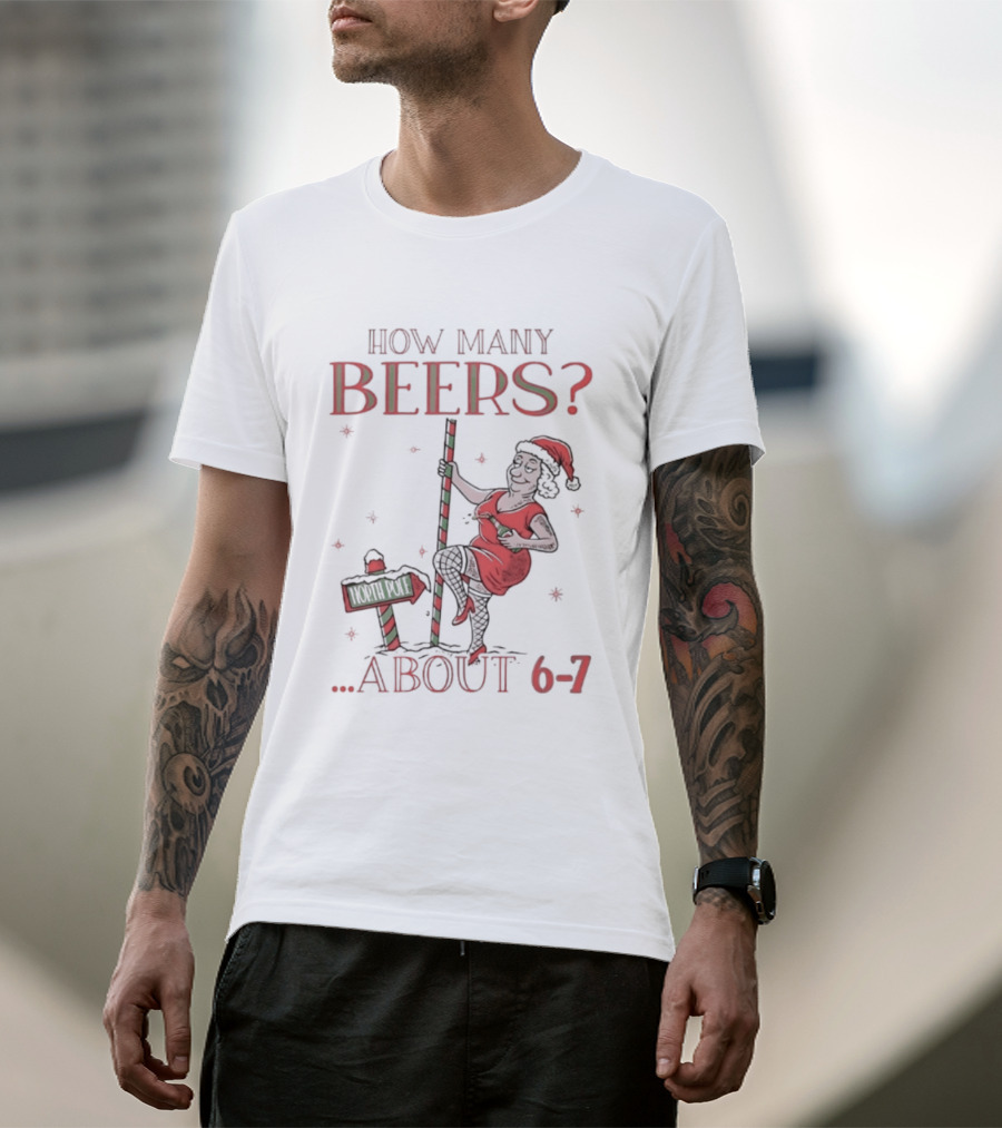 How Many Beers About 6 7 Santa Christmas Party Snowflakes T-Shirt