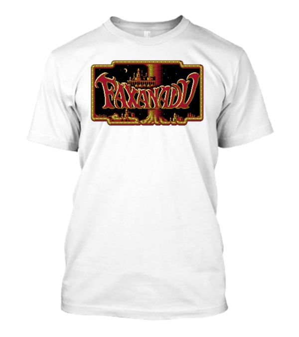 Faxanadu Retro NES Game Pixel Art Castle Moon Night Scene T-Shirt